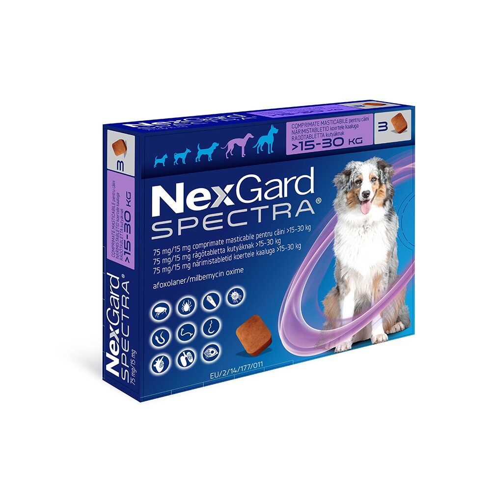 NEXGARD SPECTRA DOG L (15-30 kg) 3 tbl - tablete pentru combaterea ...