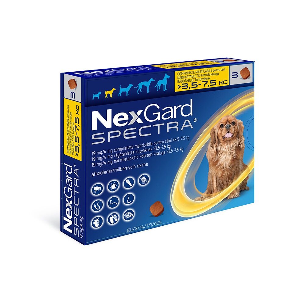 NEXGARD SPECTRA DOG S (>3.5-7.5 kg) 3 tbl - tablete pentru combaterea ...