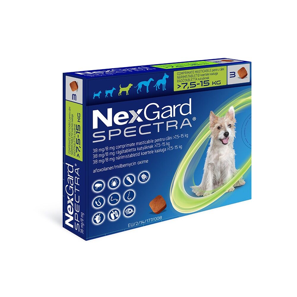 NEXGARD SPECTRA DOG M (7.5-15 kg) 3 tbl - tablete pentru combaterea ...